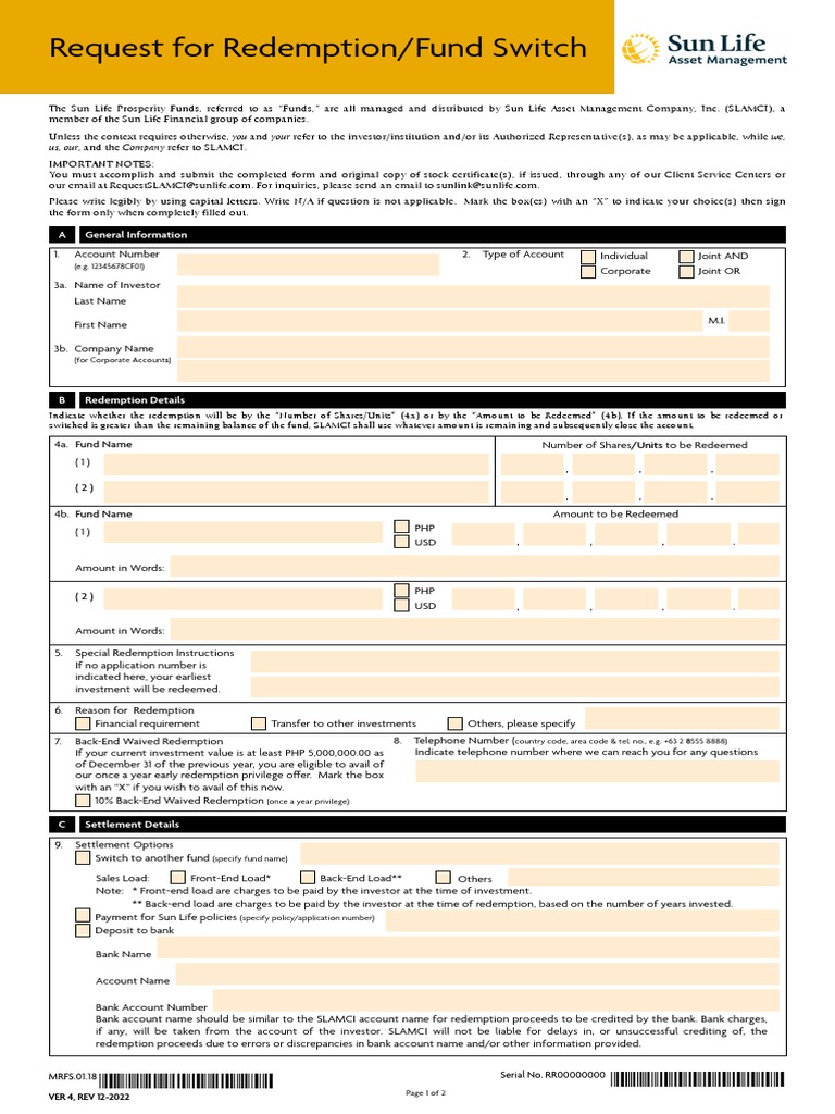 Request for Redemption or Fund Switch | PDF | Stocks | Banks