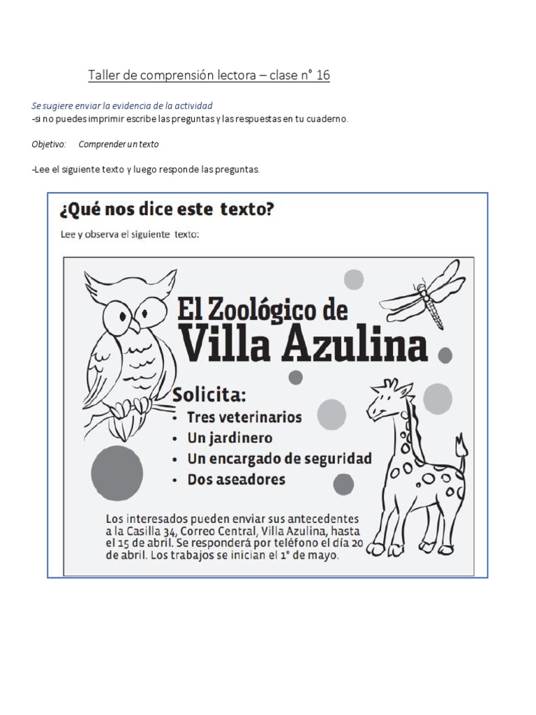 Actividad N 17 Taller De Comprensión Lectora 3 Básico Pdf