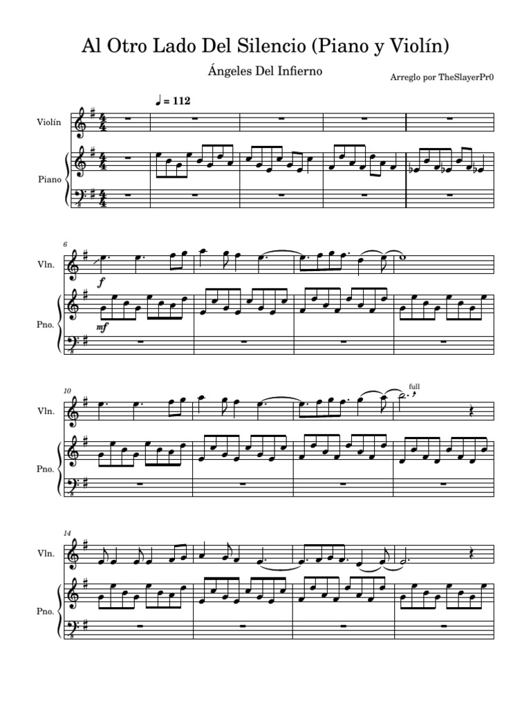 Al Otro Lado Del Silencio (Piano y Violín) - Ángeles Del Infierno | PDF