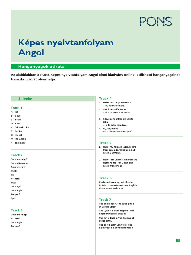 Pons Kepes Nyelvtanfolyam Angol Transzkripcio | PDF | Lunch | Foods