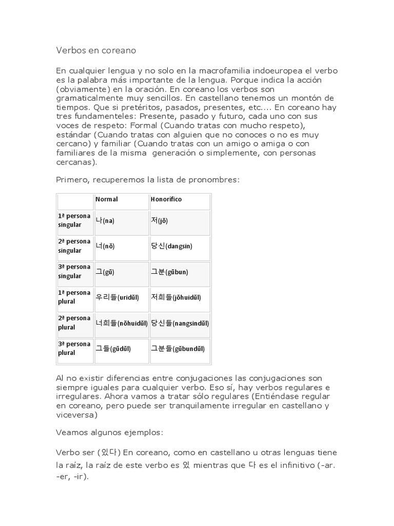 Conjugación de Verbos en Coreano | PDF