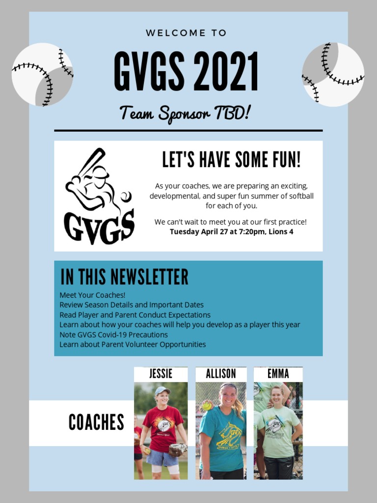 Gvgs Welcome Letter | PDF | Pitcher | Ball And Bat Games