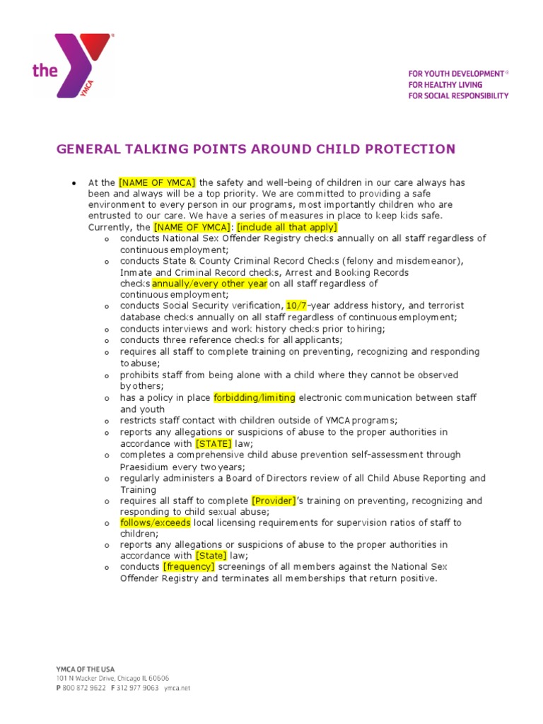 General Talking Points Around Child Protection | PDF | Criminal Record ...