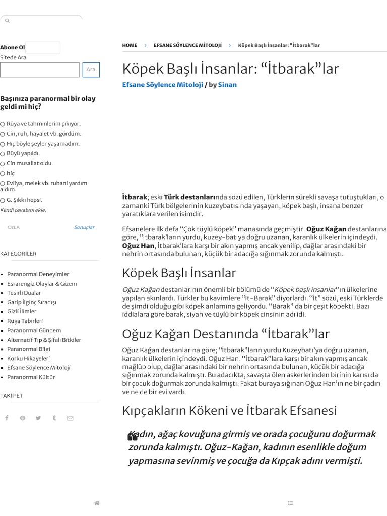 Köpek Başlı İnsanlar - İtbarak - Lar - Paranormal Haber | PDF