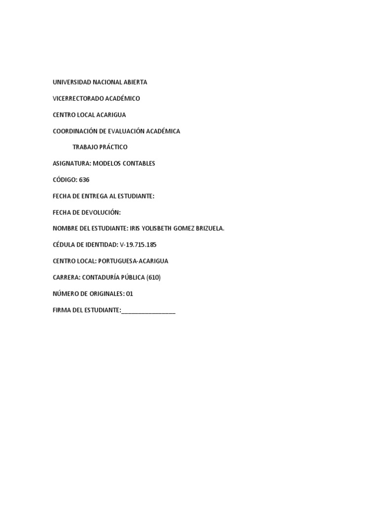 Modelos Contables 636 Informe I | PDF | Contabilidad | Bancos