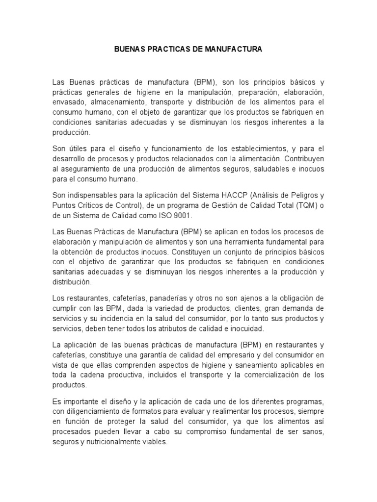 Ensayo Buenas Practicas de Manufactura | PDF | Calidad (comercial) | Economias