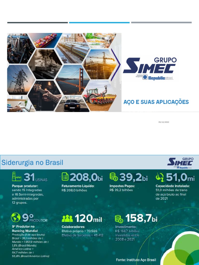 Grupo SIMEC - Aço e Suas Aplicações | Download grátis PDF | Aço | Materiais