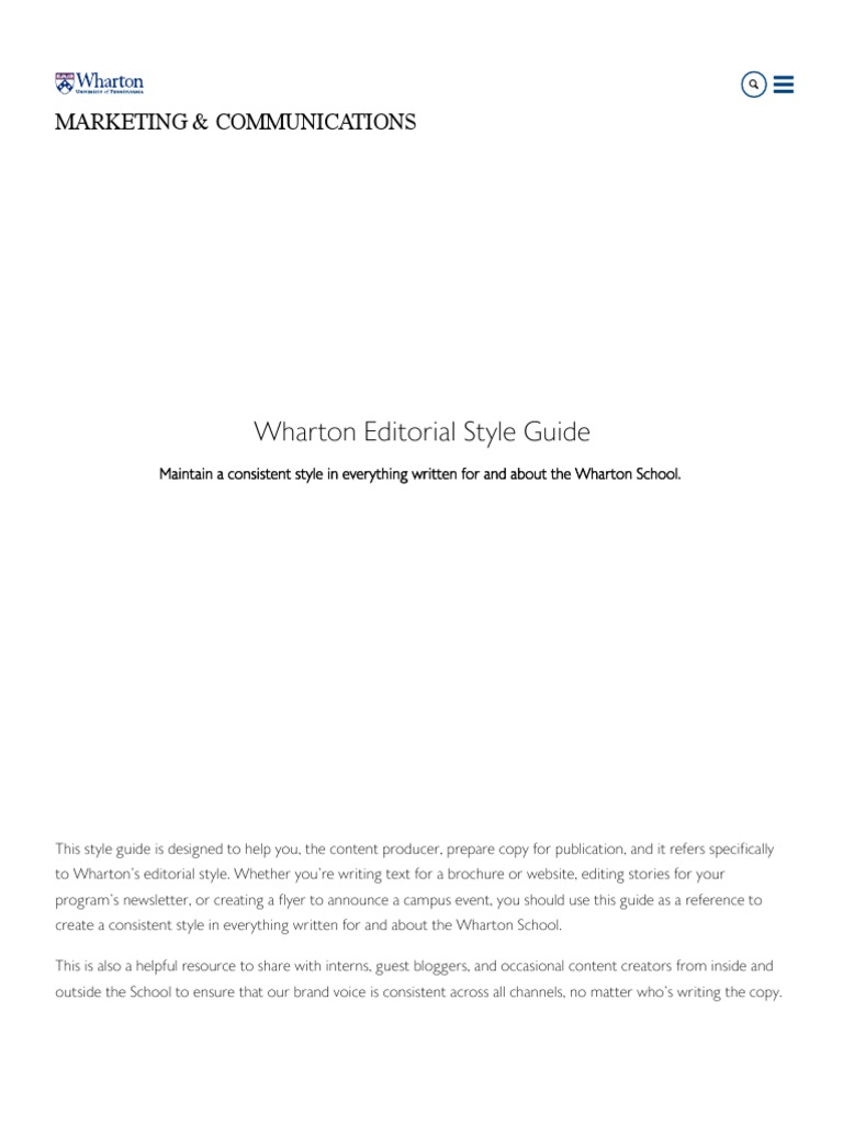 Wharton Style Guide for Writers | PDF | Wharton School Of The ...