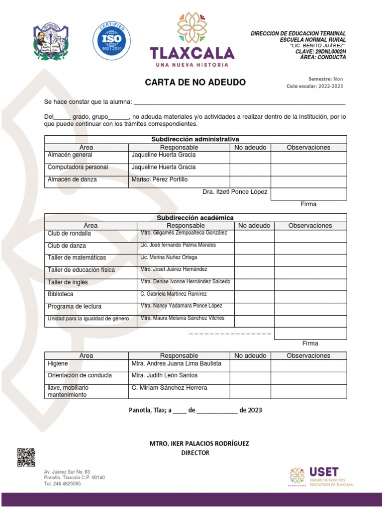 Carta de No Adeudo 2023-1 | PDF