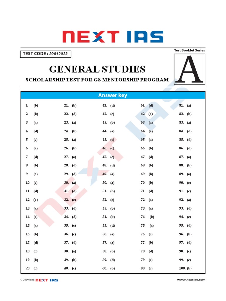Scholarship Test - Answer Key (29!01!2023) | PDF