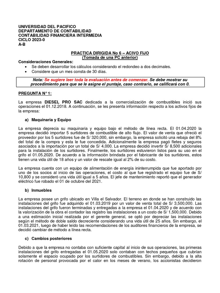 PD6 2023-0 | PDF | Depreciación | Contabilidad