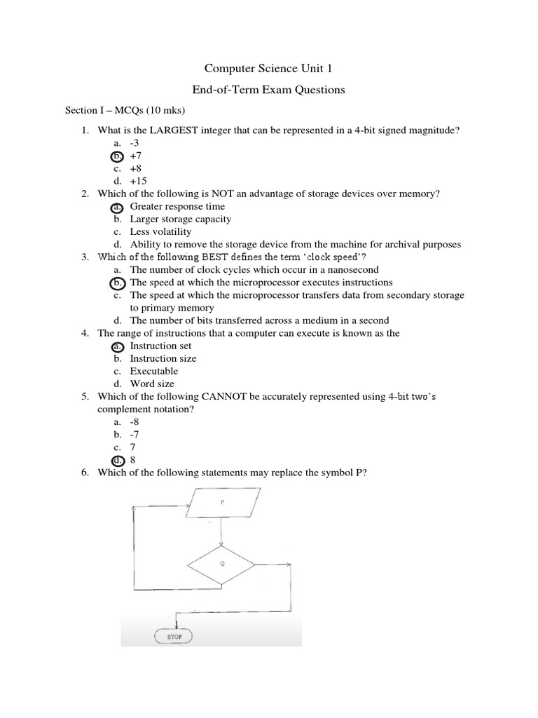 CS Unit 1 EoT Exam Solutions | PDF | Computer Data Storage | Logic Gate
