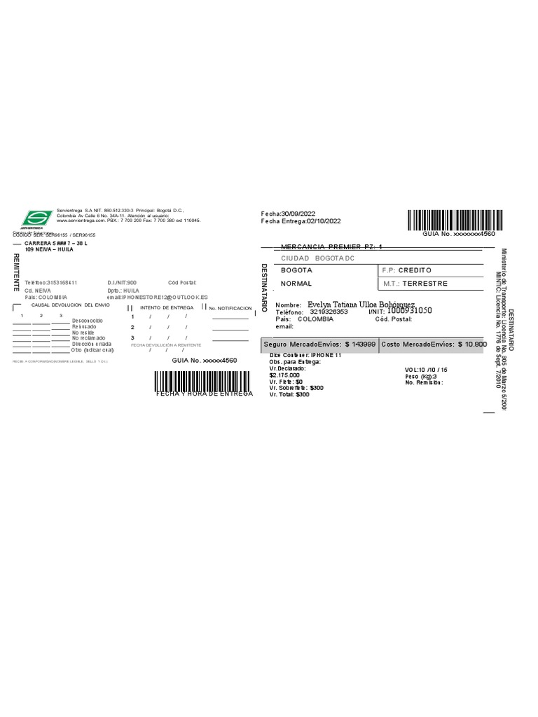 Guia Servientrega EDITABLE | PDF | Telecomunicaciones | Equipo de ...