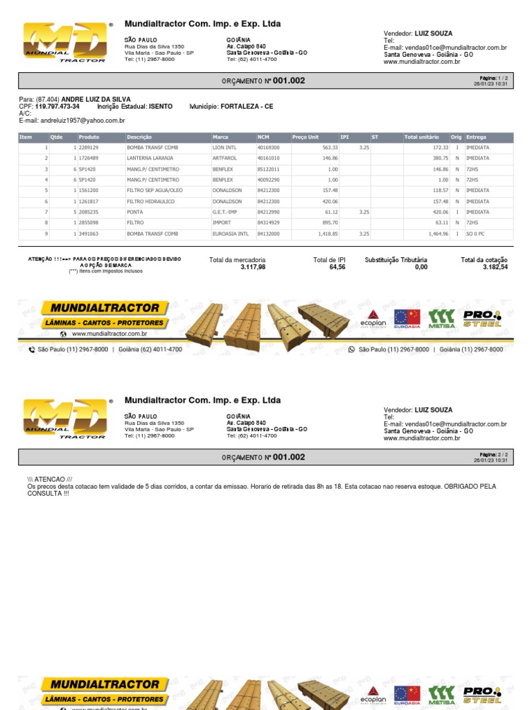Mundialtractor Com. Imp. e Exp. Ltda: Santa Genoveva - Goiânia - GO | PDF