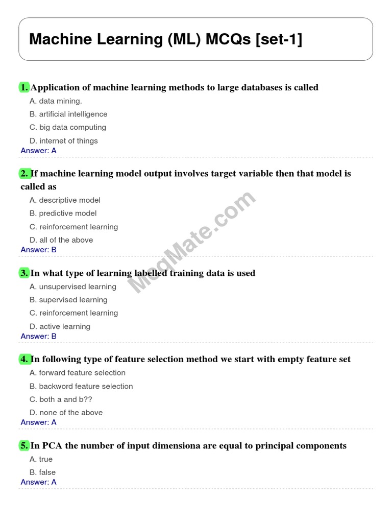 Set 1 | PDF | Machine Learning | Principal Component Analysis
