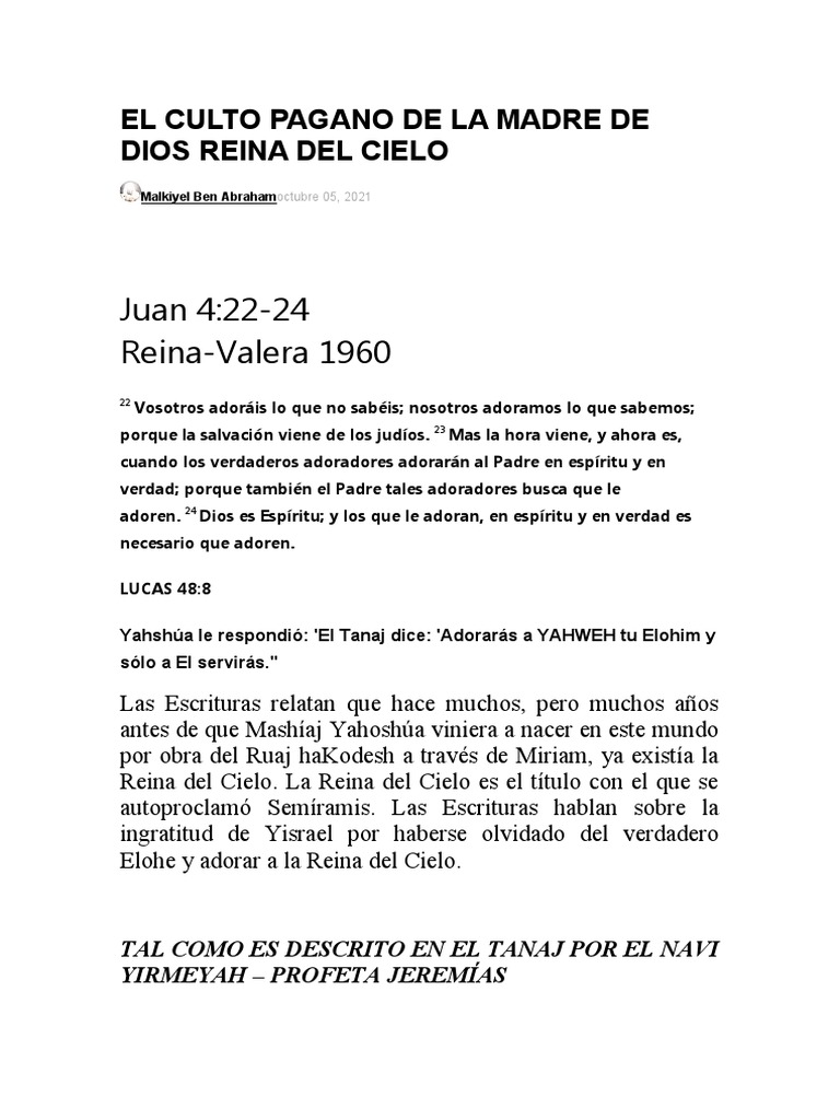 El Culto Pagano de La Madre de Dios Reina Del Cielo - 091222 | PDF ...
