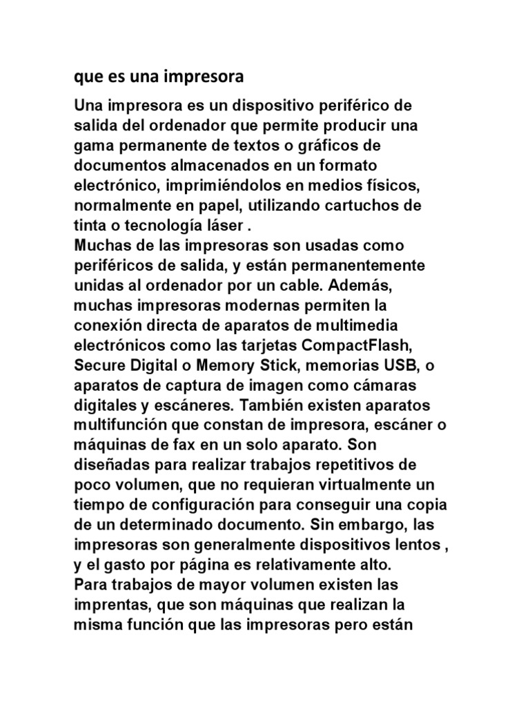 Que Es Una Impresora | PDF | Impresora (Computación) | Hardware de la ...
