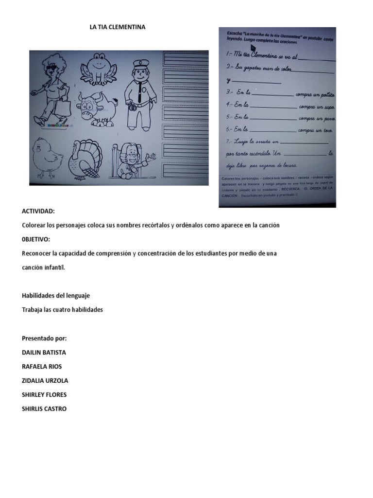 La Tia Clementina Cancion Actividad | PDF