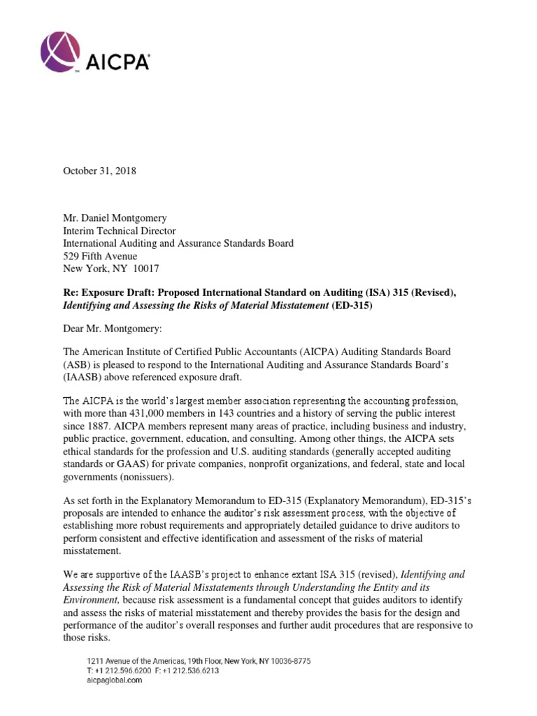 Aicpa Comment Letter Isa 315 | PDF | Internal Control | Audit Aicpa Comment Letter Isa 315 | PDF | Internal Control | Audit