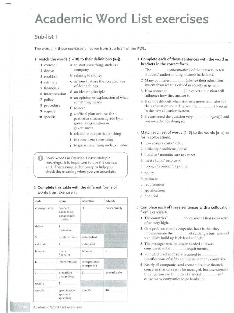 Academic Word List Exercises | PDF