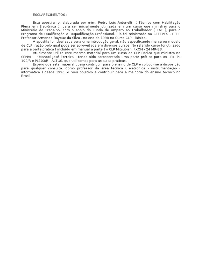 Apostila Clp Pdf Controlador Lógico Programável Memória De Acesso