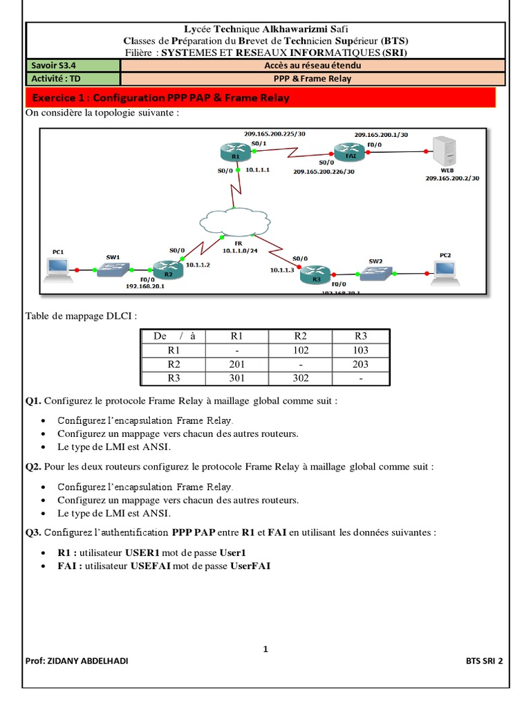 Exercice 1: Configuration PPP PAP & Frame Relay Iii.: Savoir S3.4 Accès ...