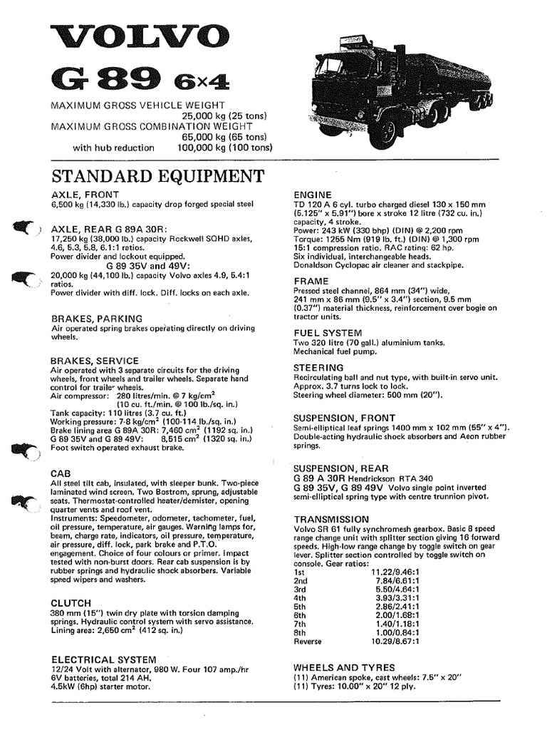 Volvo G89 Spec Sheet | PDF