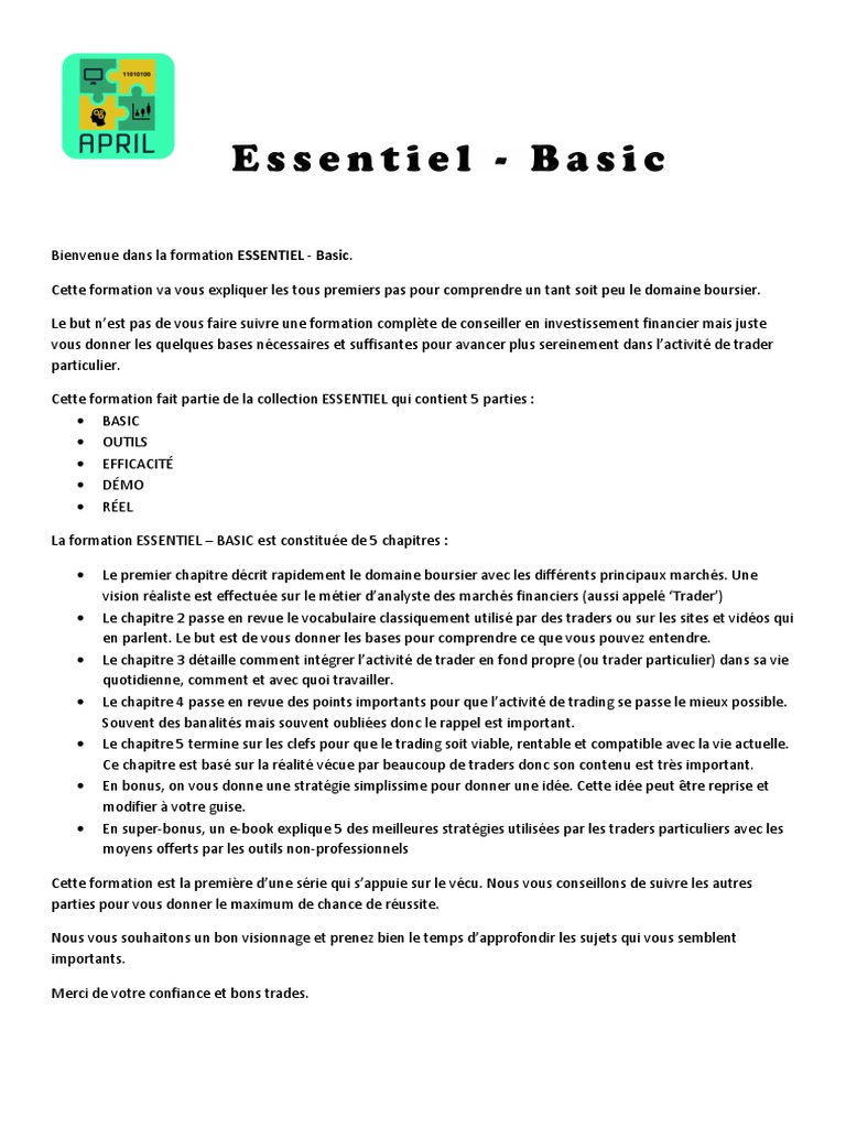 Bienvenue Dans La Formation ESSENTIEL - BASIC | PDF Bienvenue Dans La Formation ESSENTIEL - BASIC | PDF
