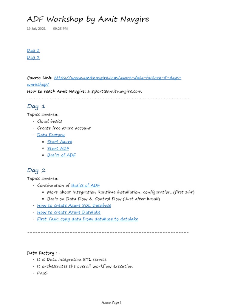Azure Data Factory Workshop | PDF | Databases | Microsoft Azure