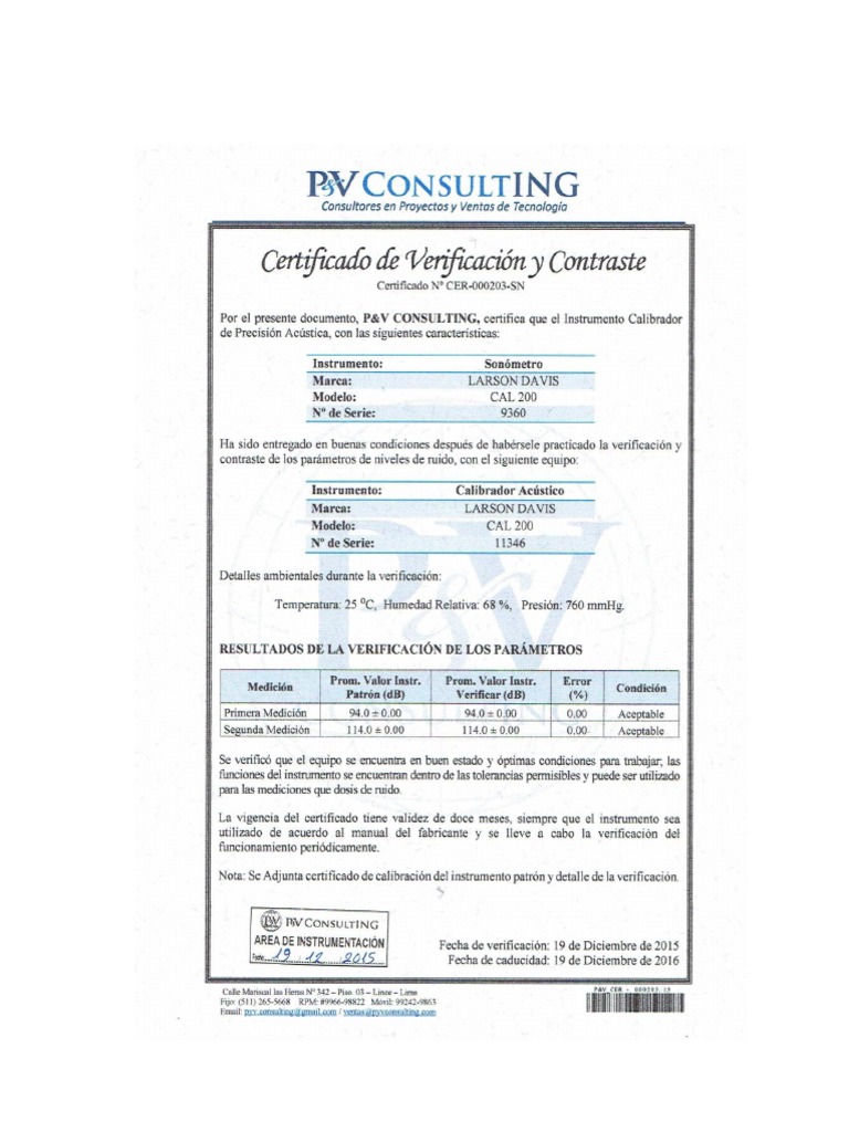 Cert Sonometro Larson 2016 | PDF