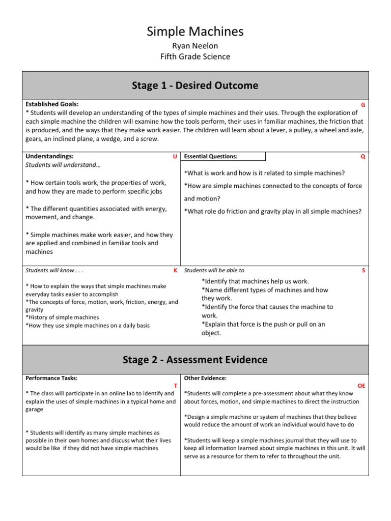 Simple Machines Unit Plan | Download Free PDF | Machines | Lever