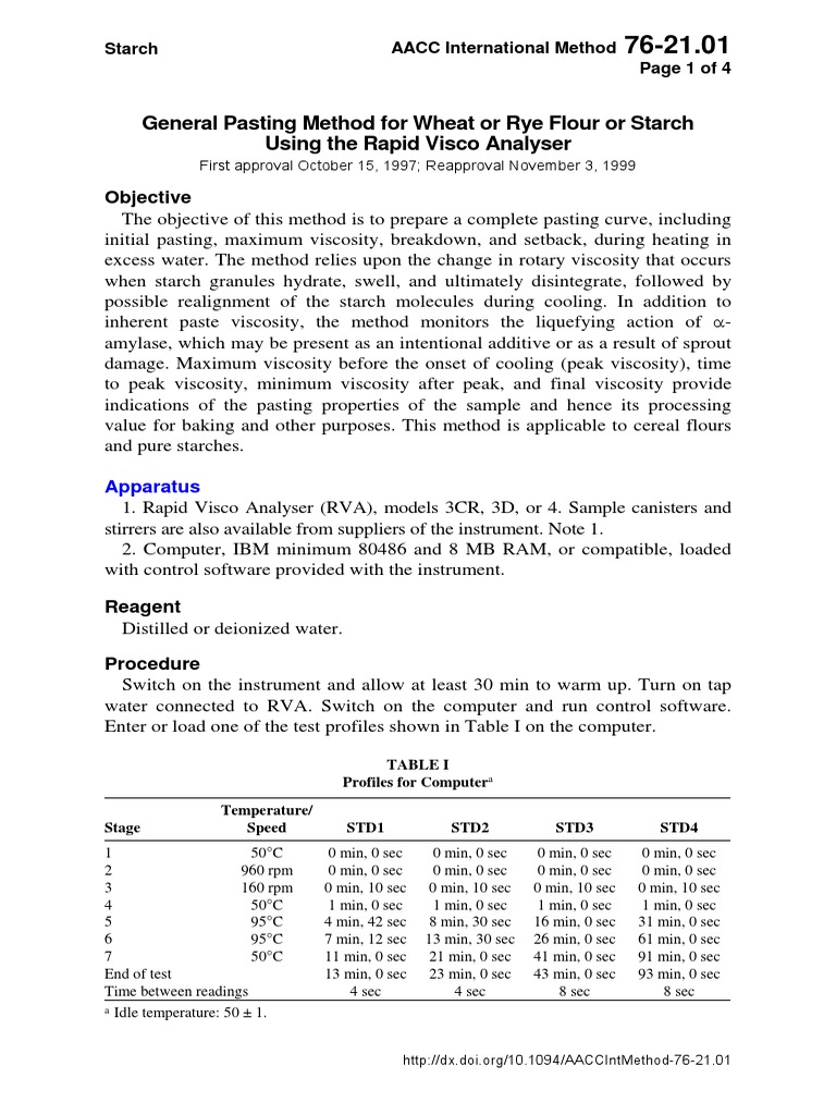 AACC Método 76-21.01 RVA | PDF | Starch | Viscosity