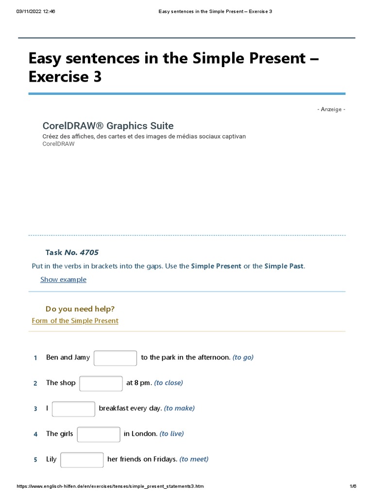 Easy Sentences in The Simple Present - Exercise 3 | PDF | Verb ...