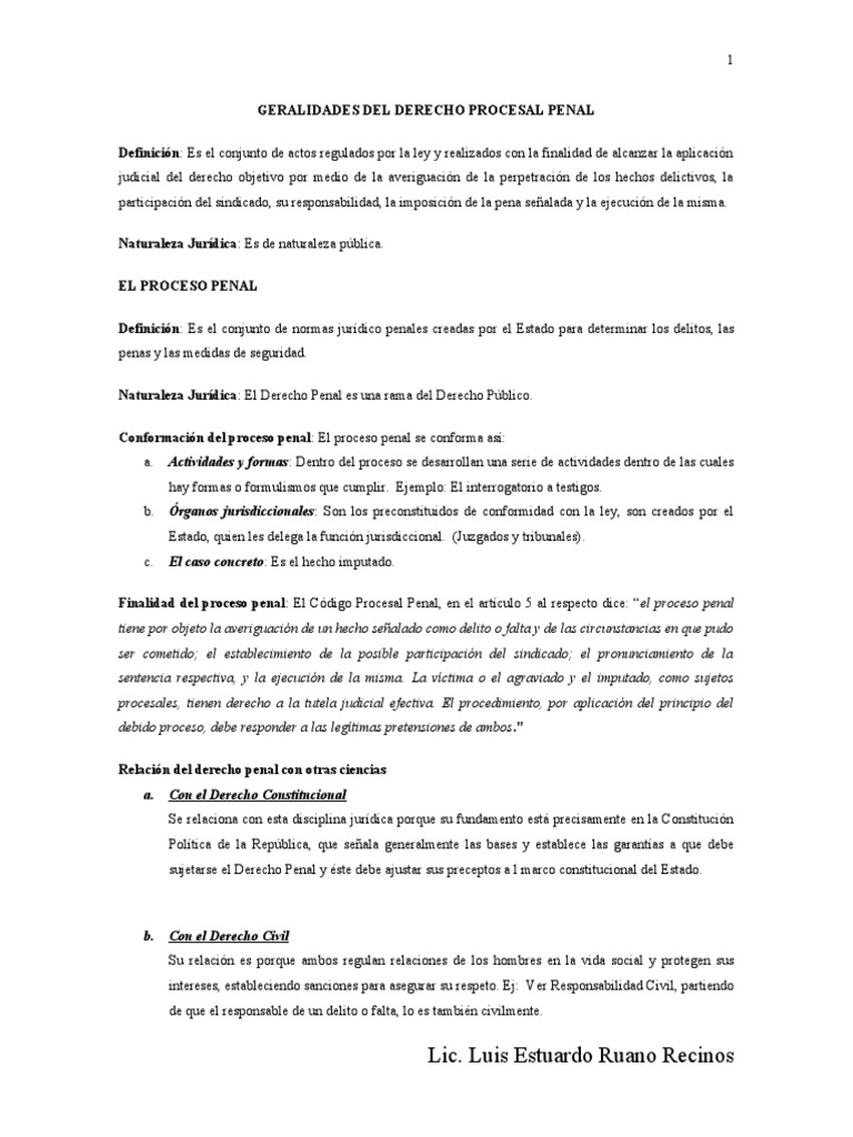 Generalidades Del Derecho Procesal Penal | PDF | Procedimiento Criminal ...