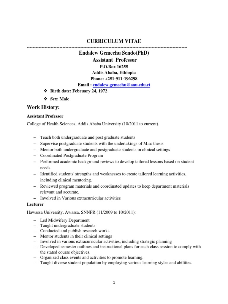 Endalews CV Credentials | PDF | Nursing | Ethiopia
