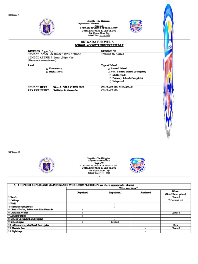 BE Form 7 SCHOOL ACCOMPLISHMENT REPORT 1 | PDF