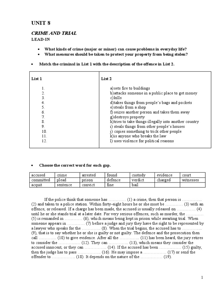 Unit 8 Fce Student's | PDF | Arrest | Crimes