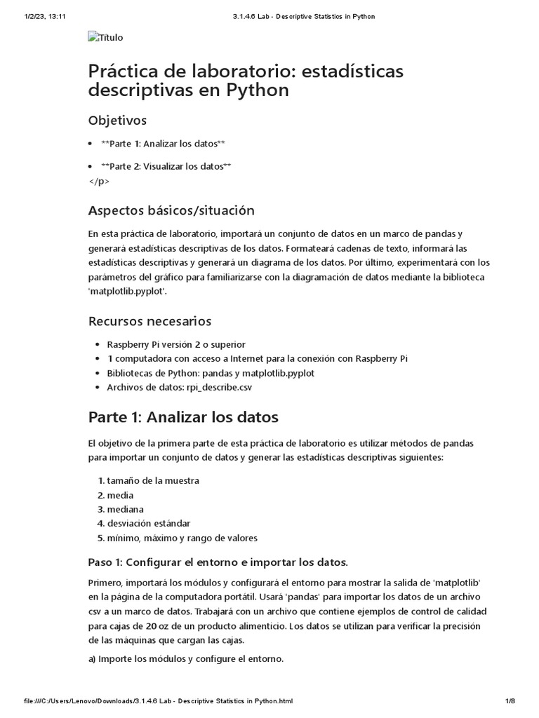 3 3.1.4.6 Lab - Descriptive Statistics in Python Mark | Descargar gratis PDF | Python (lenguaje ...