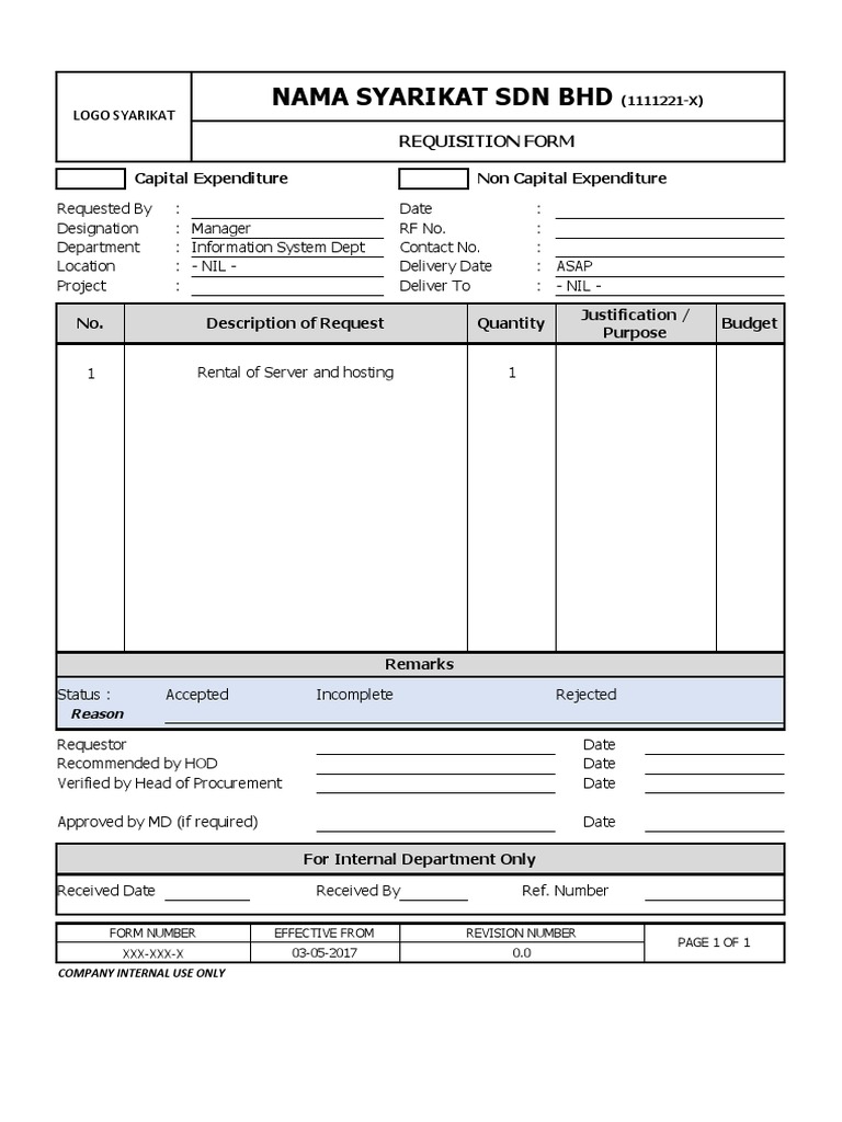 Company Requisition Form Template | PDF