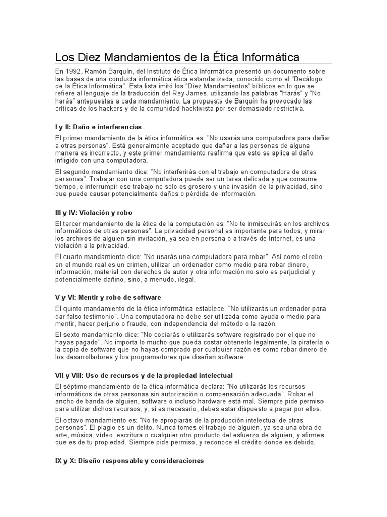 Los Diez Mandamientos de La Ética Informática | PDF | Software ...