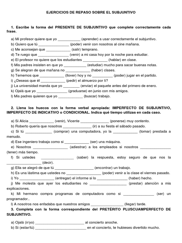Ejercicios Subjuntivo | PDF
