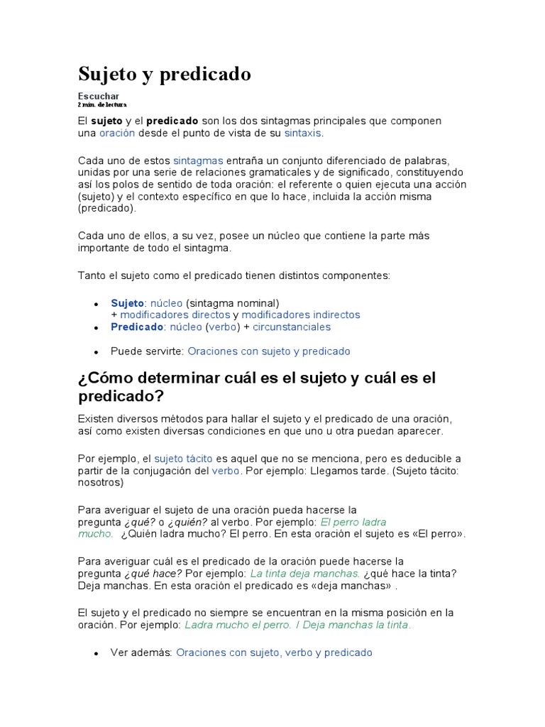 Sujeto y Predicado - 04 | PDF | Asunto (gramática) | Predicado (Gramática)