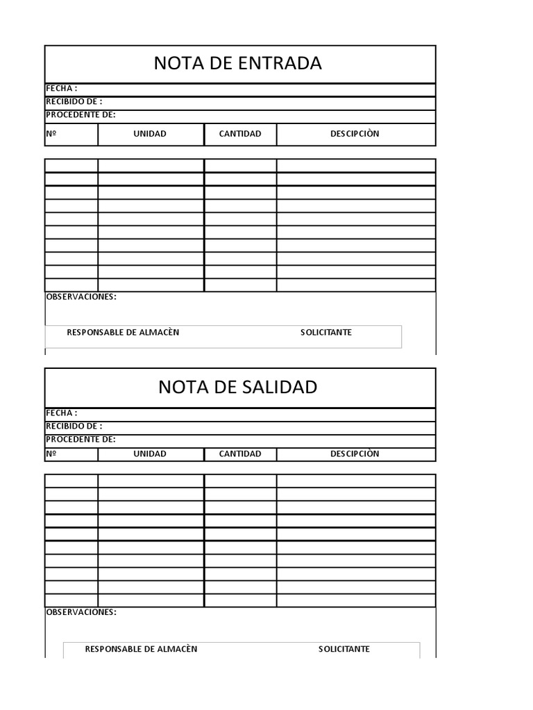 Nota de Entrada y Nota de Salida | PDF