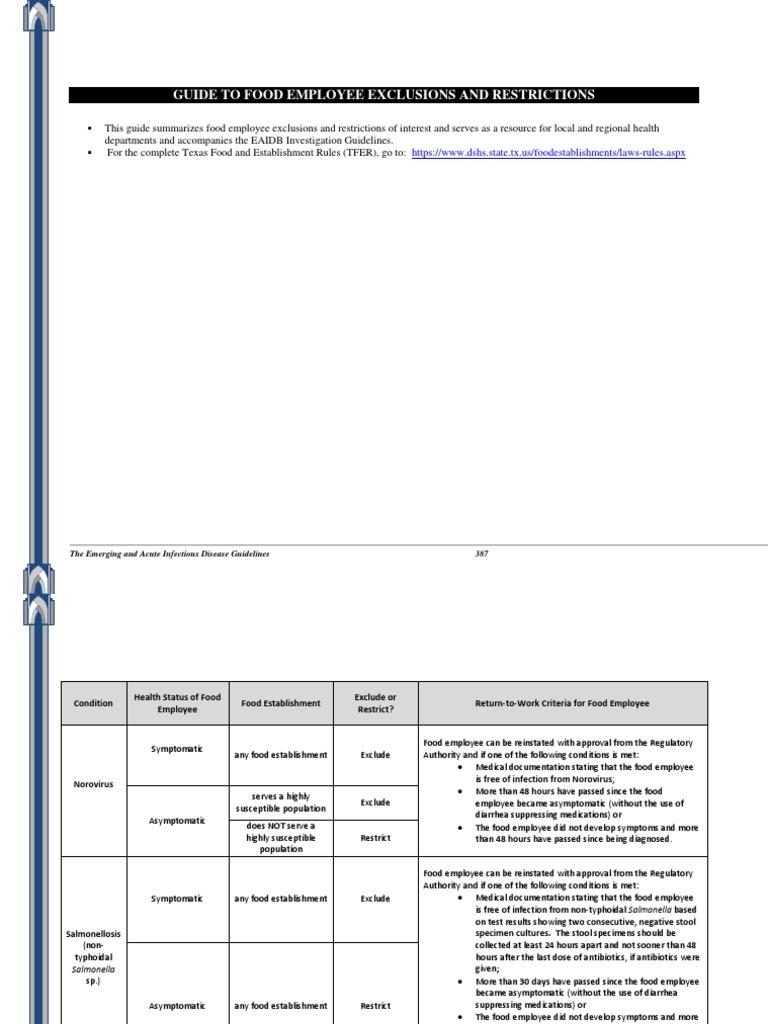 Texas Guide To Employee Restrictions and Exclusions | PDF | Infection ...