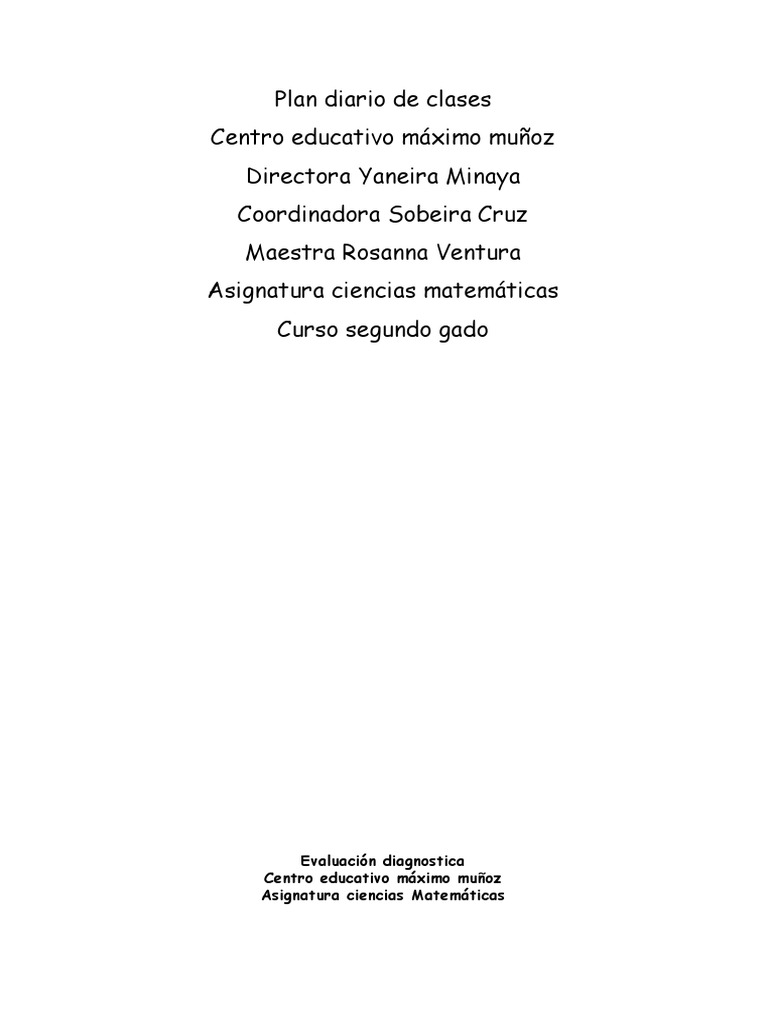 Plan Diario de Matematicas | PDF