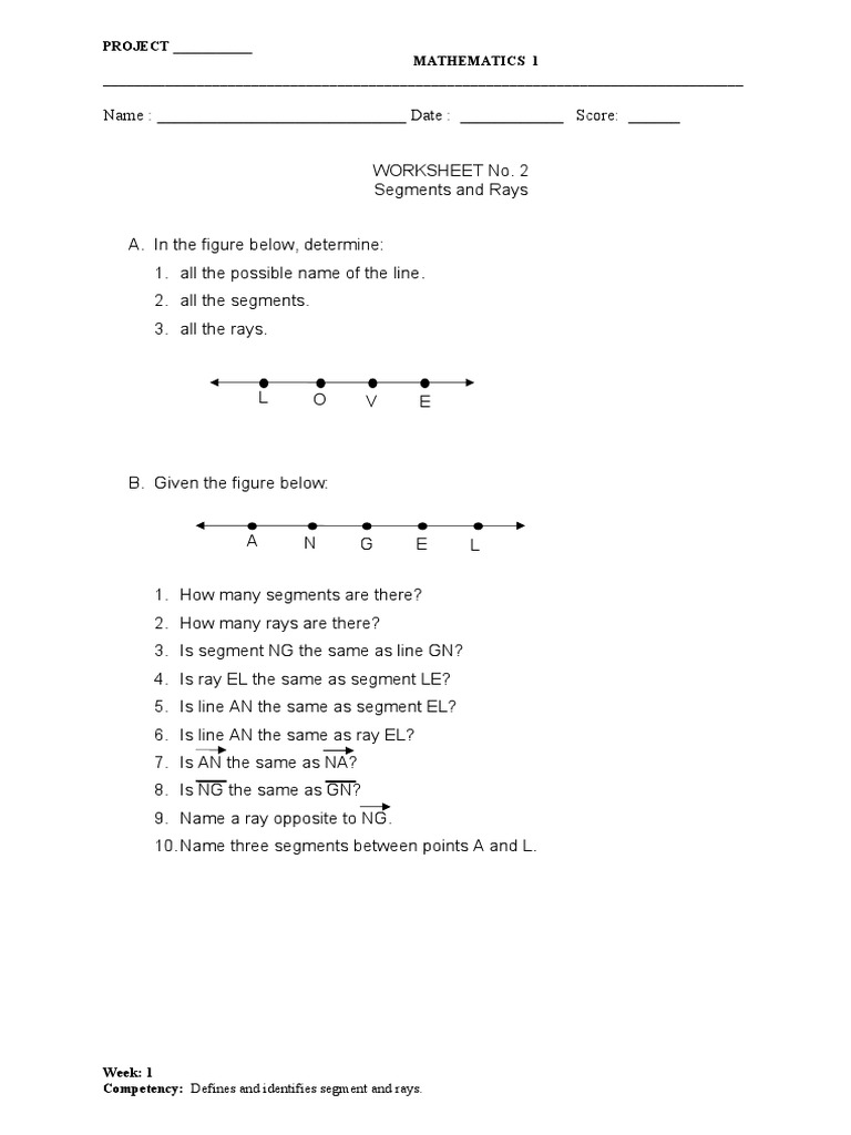 Activity Sheet 2 Line Segments and Rays Grade 7 | PDF