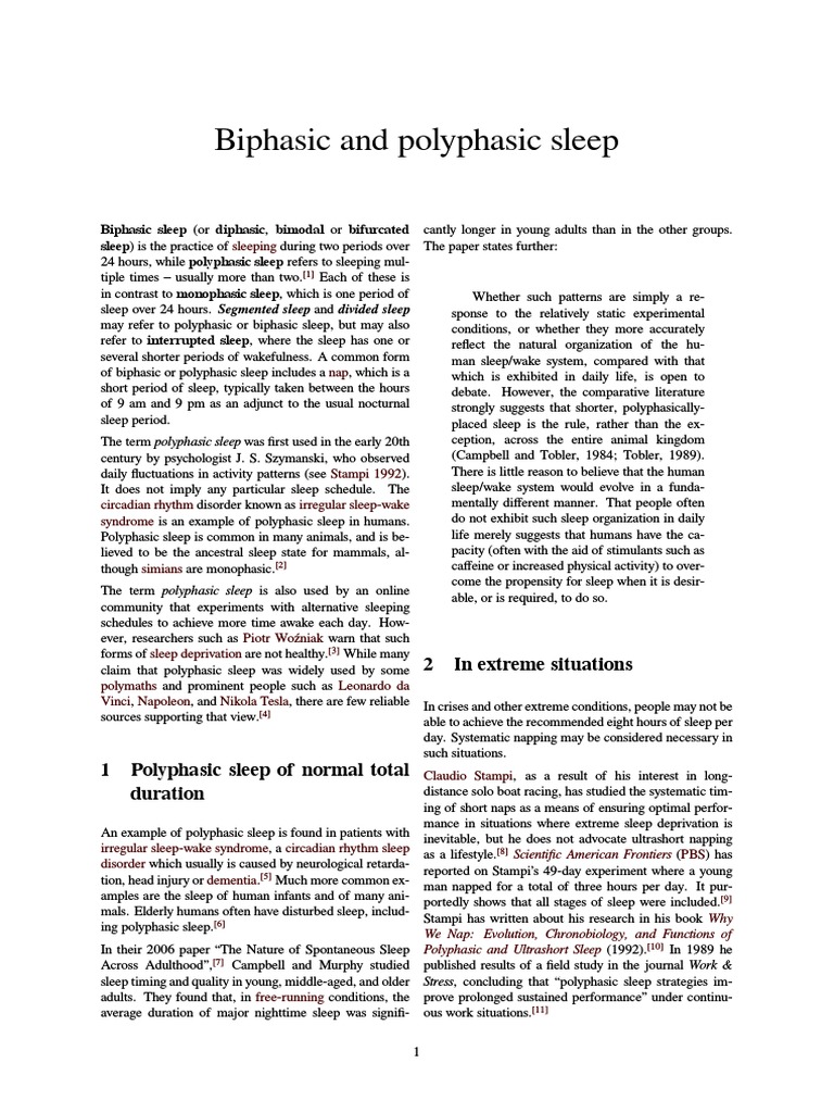 Biphasic and Polyphasic Sleep Explained | PDF | Sleep | Neuroscience