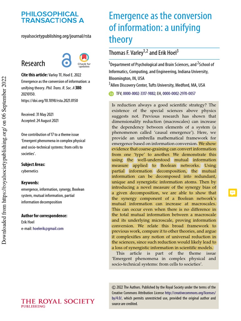 Causal Emergence - Hoel | PDF | Reductionism | Information
