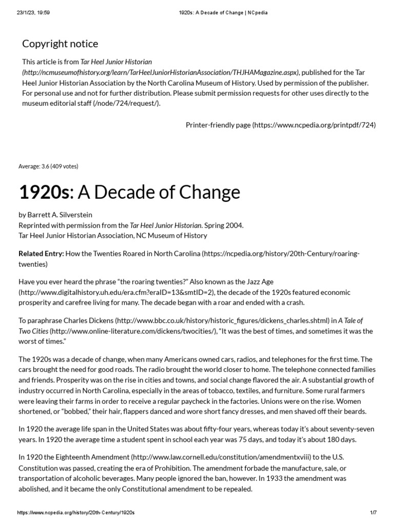 1920s - A Decade of Change - NCpedia | PDF | North Carolina | Ku Klux Klan