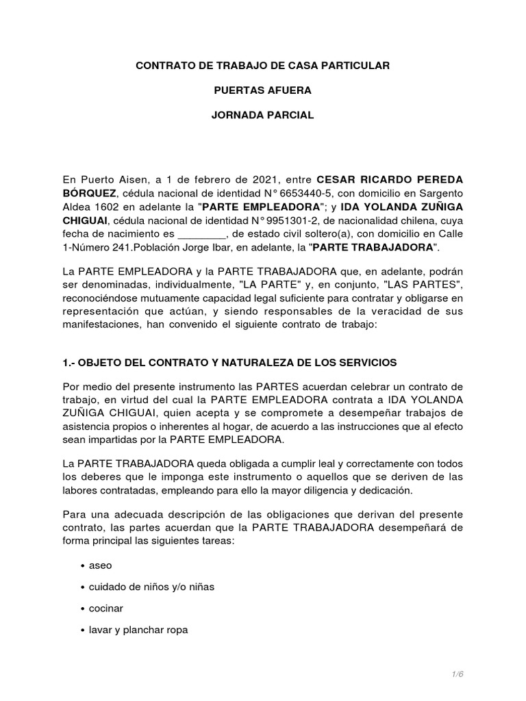 Contrato de Trabajo para Trabajador A de Casa Particular | PDF ...